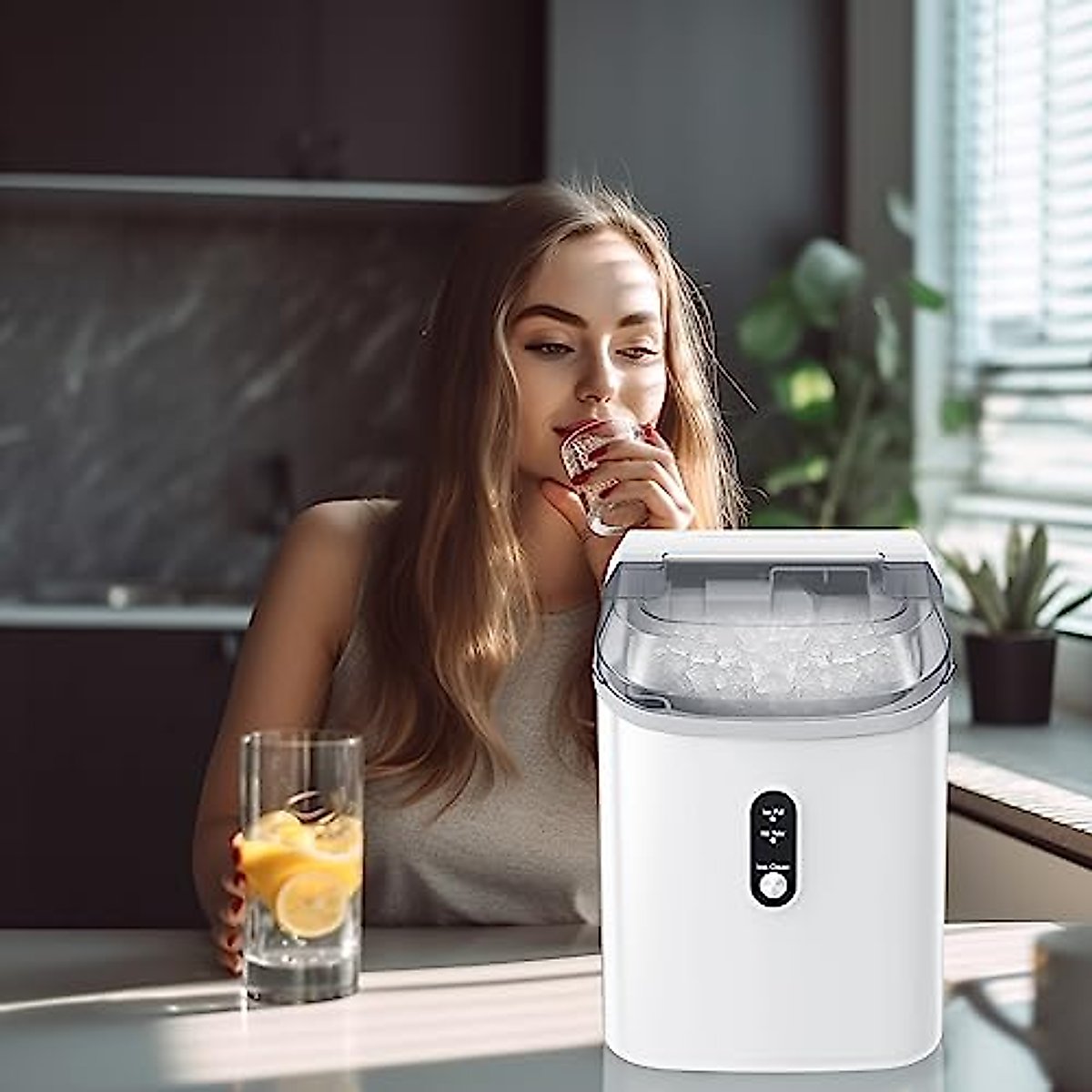 Havato Nugget Ice Maker Countertop, Auto-Cleaning Pebble Ice Maker with Ice Basket & Scoop, 33Lbs in 24H, Chewable Ice Maker Machine for Home Camping Party RV, White