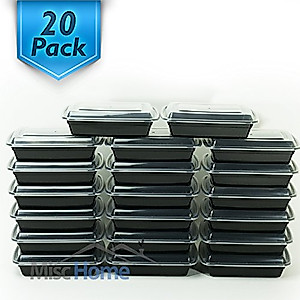 [20 Pack] 24 Oz. Meal Prep Containers BPA Free Plastic Reusable Food Storage Container Microwave & Dishwasher Safe w/Airtight Lid For Portion Control & Bento Box Lunch Box