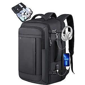 Lapsouno Backpack, Carry On Backpack, Expandable Travel Backpack for Carryon Luggage, 40L Extra Large Flight Approved Traveling Backpacks for Men Women, Water Resistant Business Daypack Bag, Black