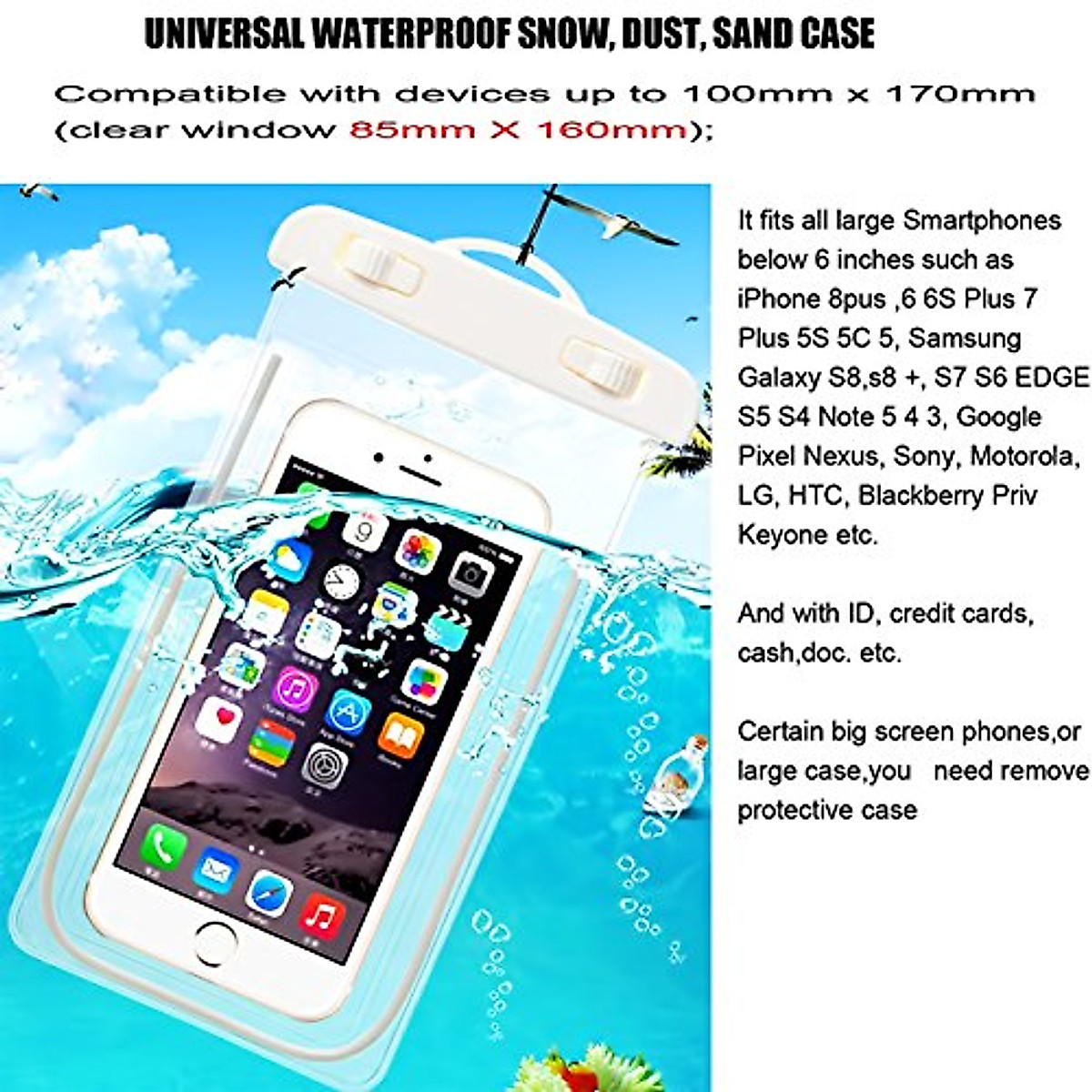 CaseHQ ?[1Pack Blue+1Pack Pink] Universal Waterproof Phone Case Dry Bag for iPhone 7,7plus,8,8plus,6/6s/6plus/6splus Samsung Galaxy s7 s8 s8plus,s6 etc. Snow Proof Pouch for Phone up to 5.8 inches
