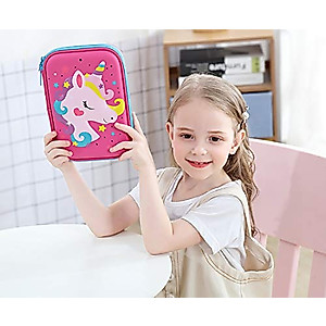 Pencil Case for Girls, 3D Cute EVA Unicorn Pen Pouch Stationery Box Anti-Shock Large Capacity Multi-Compartment for School with 4 unicorn pens
