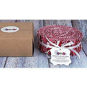 Soimoi 40Pcs Floral Artistic Print Precut Fabrics Strips Roll Up 1.5x42inches Cotton Jelly Rolls for Quilting - Red