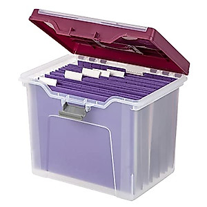 Office Depot Large Mobile File Box, Letter Size, 11 5/8in.H x 13 3/6in.W x 10in.D, Clear/Burgundy, 110986