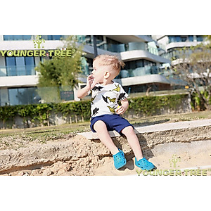 YOUNGER TREE Toddler Baby Boy Summer Clothes Dinosaur T-Shirt and Shorts Boy Outfits 12 Months to 4T（Blue,18-24 Months