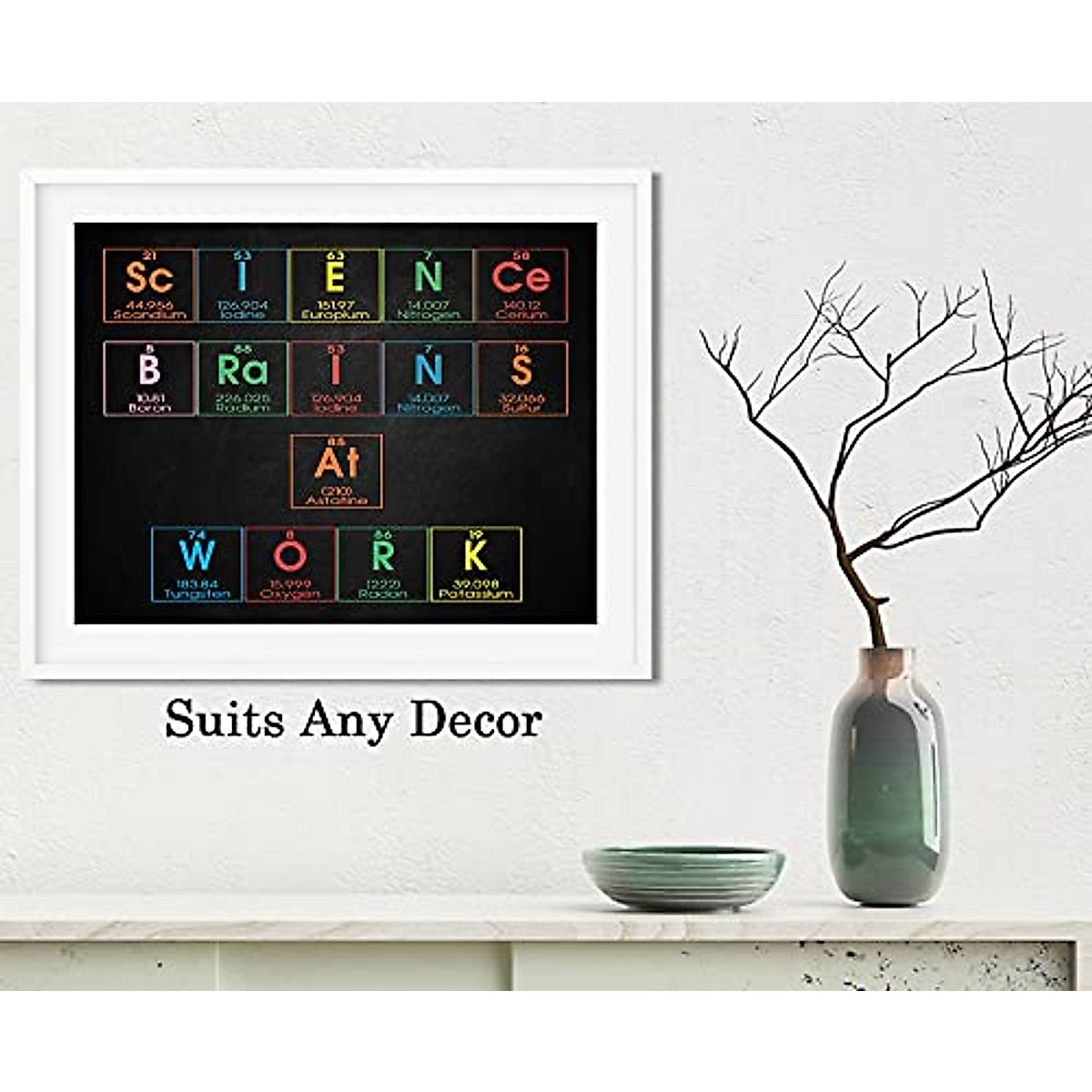 Science Brains At Work Periodic Table of Elements Print, 14"x11" Unframed Funny Science Poster, Chemistry Art Ideal for Science Lab, Teen Bedroom, Dorm Room, School Classroom or Home Decor