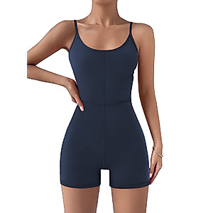 AUTOMET Jumpsuits for Women One Piece Rompers Sexy Shorts Bodysuits Workout Sets Fashion Clothes Summer Gym Outfits Navy M