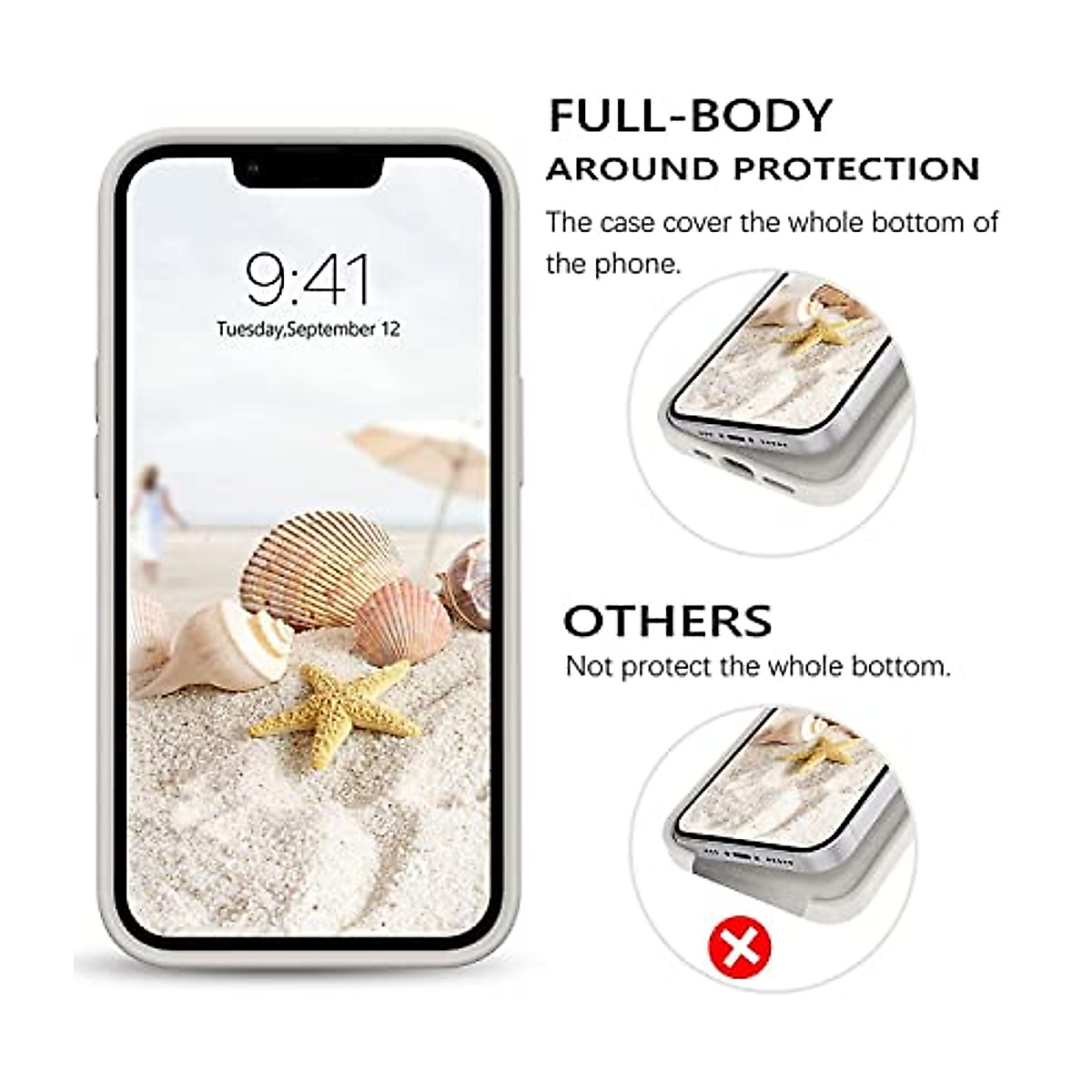 Junlucki Compatible with 13/14 Case, Liquid Silicone Case, Full Body Screen Camera Protective Cover, Shockproof, Slim Phone Case, Anti-Scratch Soft Microfiber Lining, 6.1 inch (White)