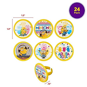 DecoPac Despicable Me™ Celebrations Cupcake Rings, 24 Minions Cupcake Decorations, 6 Minion Designs On Yellow Rings - 24 Pack
