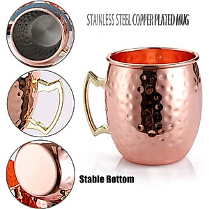 Copper Cure Moscow Mule Mugs | Large Size 19 ounces | Set of 4 Hammered Cups | Stainless Steel Lining | Pure Copper Plating | Gold Brass Handles Gift Pack