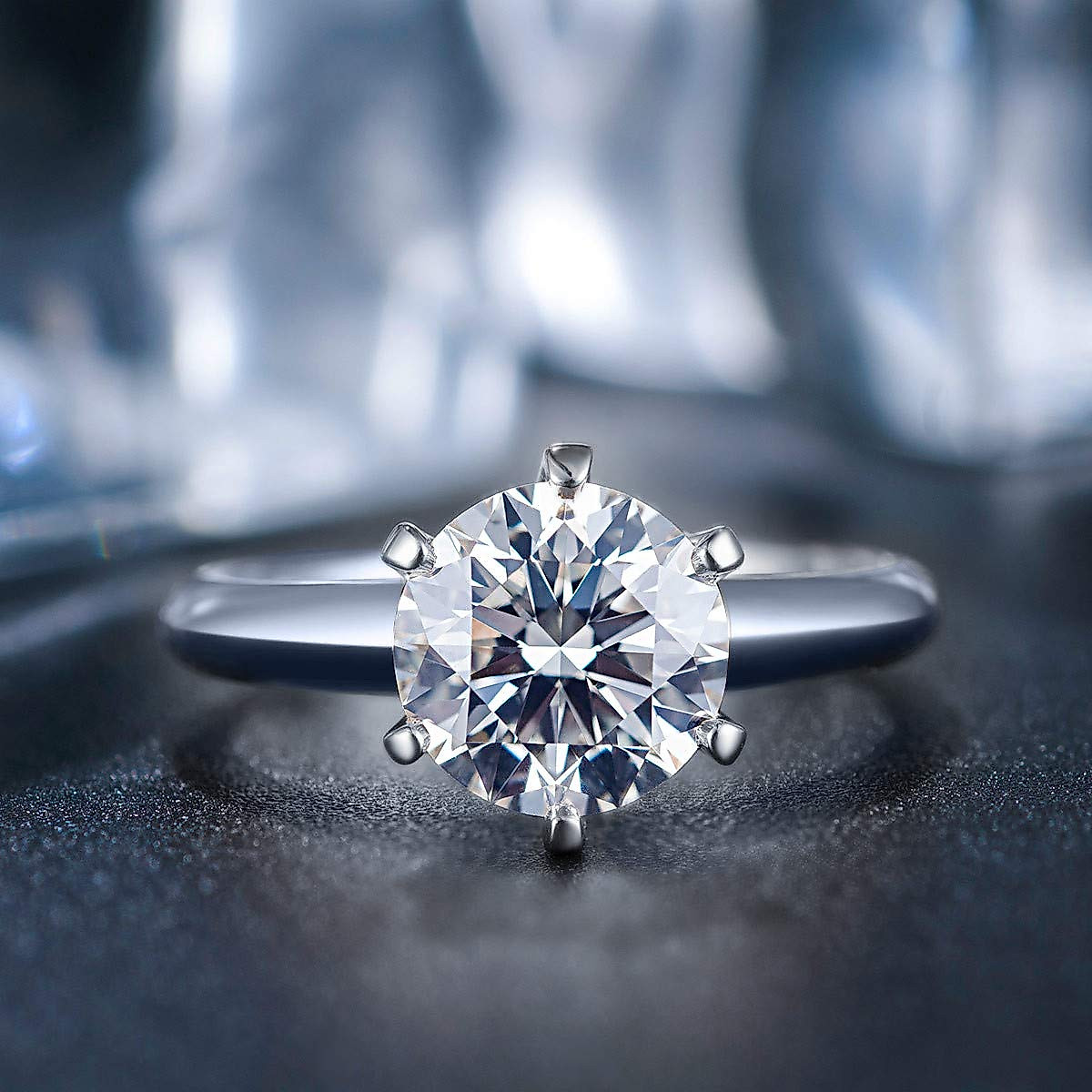 TenFit Jewelry 6 Prongs Elegant 4ct Round Cushion Cut Solitaire Halo Simulated Diamond Anniversary Wedding Ring