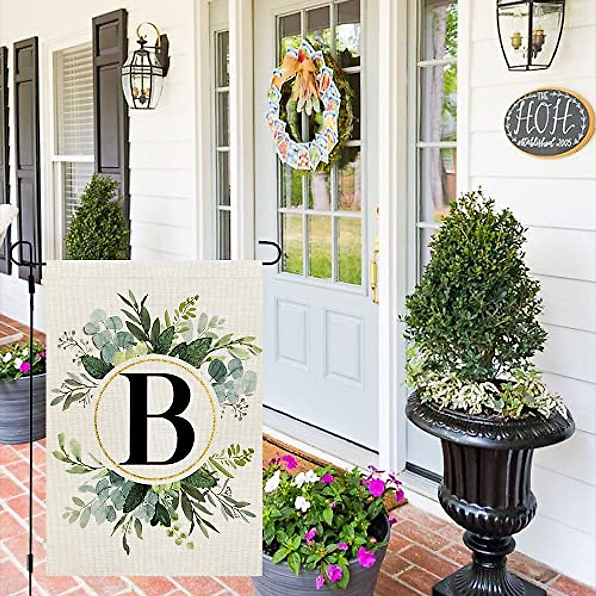 CROWNED BEAUTY Monogram Letter B Garden Flag Floral 12x18 Inch Double Sided for Outside Small Burlap Family Last Name Initial Yard Flag CF764-12