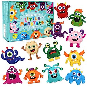 CiyvoLyeen Little Monsters Craft Kit Adopt A Monster Felt Plush DIY Sewing Art Educational Toys Monster Craft Gift Learn How to Sew for Beginners Set of 12 Sewing Kits