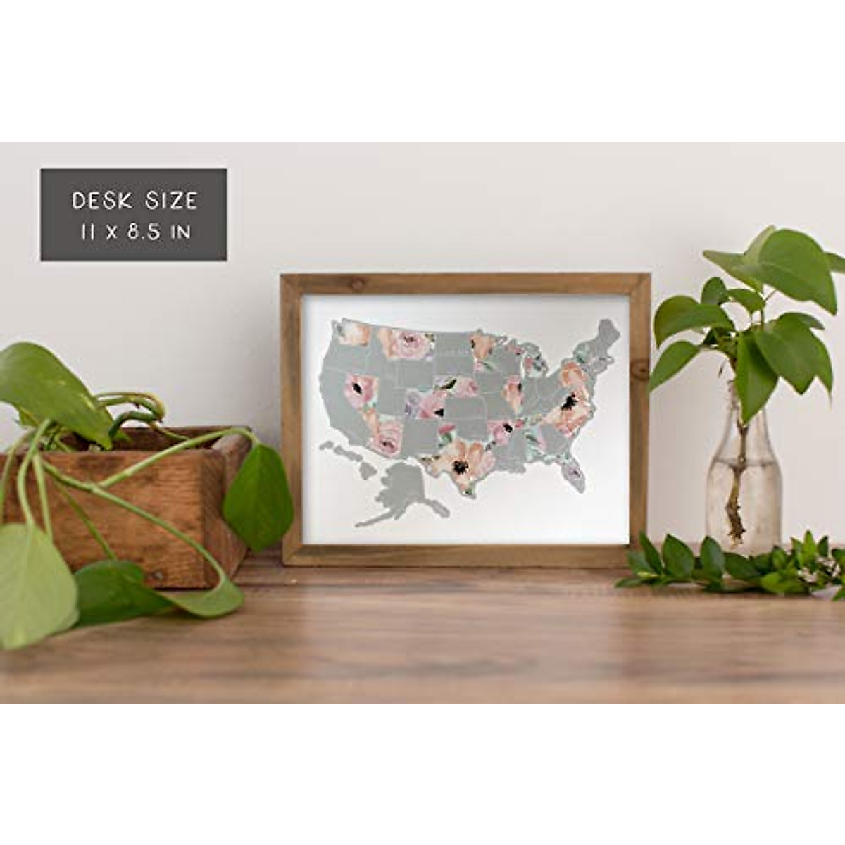 JetsetterMaps Scratch Your Travels Romantic Floral USA Map (Small Silver)