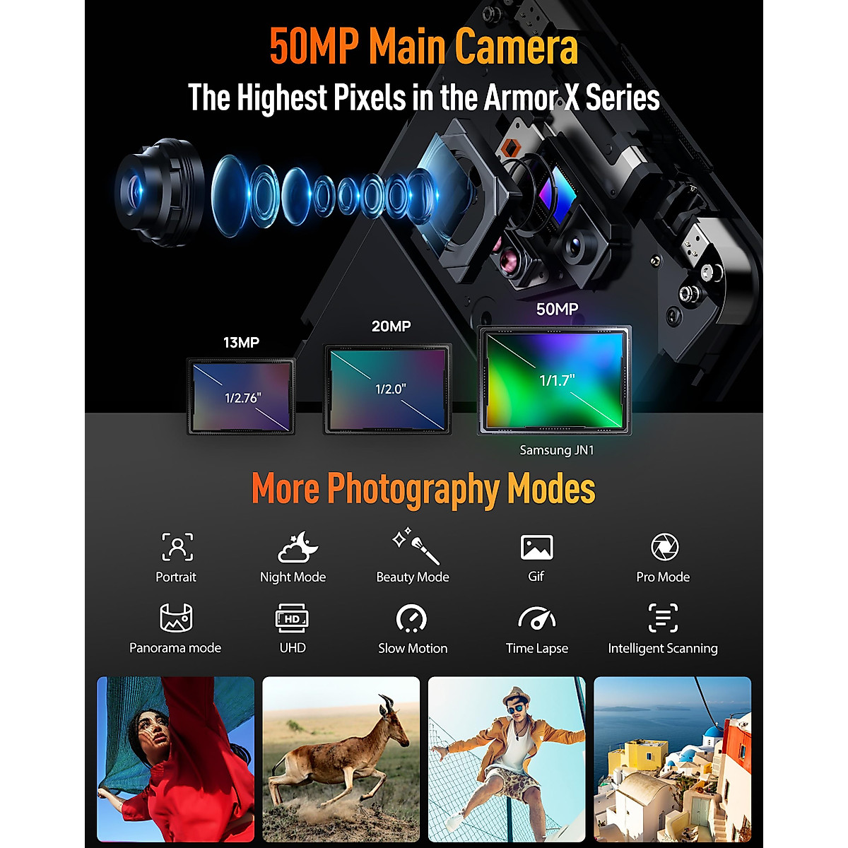 Ulefone Armor X13 & Case Rugged Smartphone, 50MP+24MP Night Vision Camera, Octa-core 12GB RAM 64GB ROM, 6.52 inch Screen, 6320mAh, Global Dual 4G, NFC/OTG/GPS/IP68/IP69K, Black