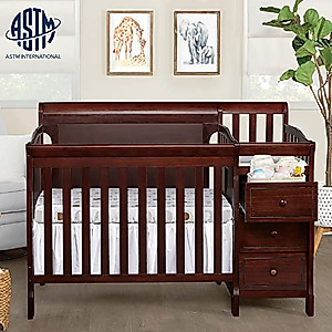 Dream On Me Jayden 4-in-1 Full Panel Mini Convertible Crib and Changer in Espresso, Non-Toxic Finish, Made of Solid Pinewood, 3-Position Mattress Support System, Comes with 1'' Changing Pad