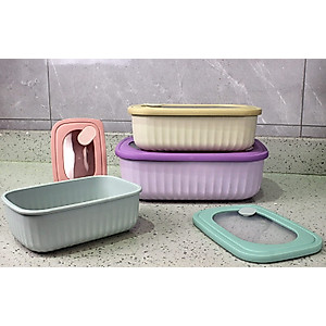 XIAOMIANYANG Food Storage Containers Airtight Plastic with Silicone Lids Rectangle Stackable Lunch Box Meal Food Prep Fridge Containers Organizer Set of 4 for Fruits Veggies