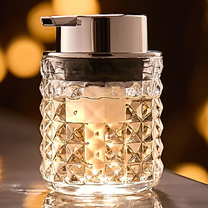 CICUFY Foaming Hand Soap Dispenser, Glass Foam Soap Dispenser or Lotion Dispenser for Kitchen & Bathroom Refillable Clear Glass Liquid soap Dispenser with Large Silver Pump-1 Pack