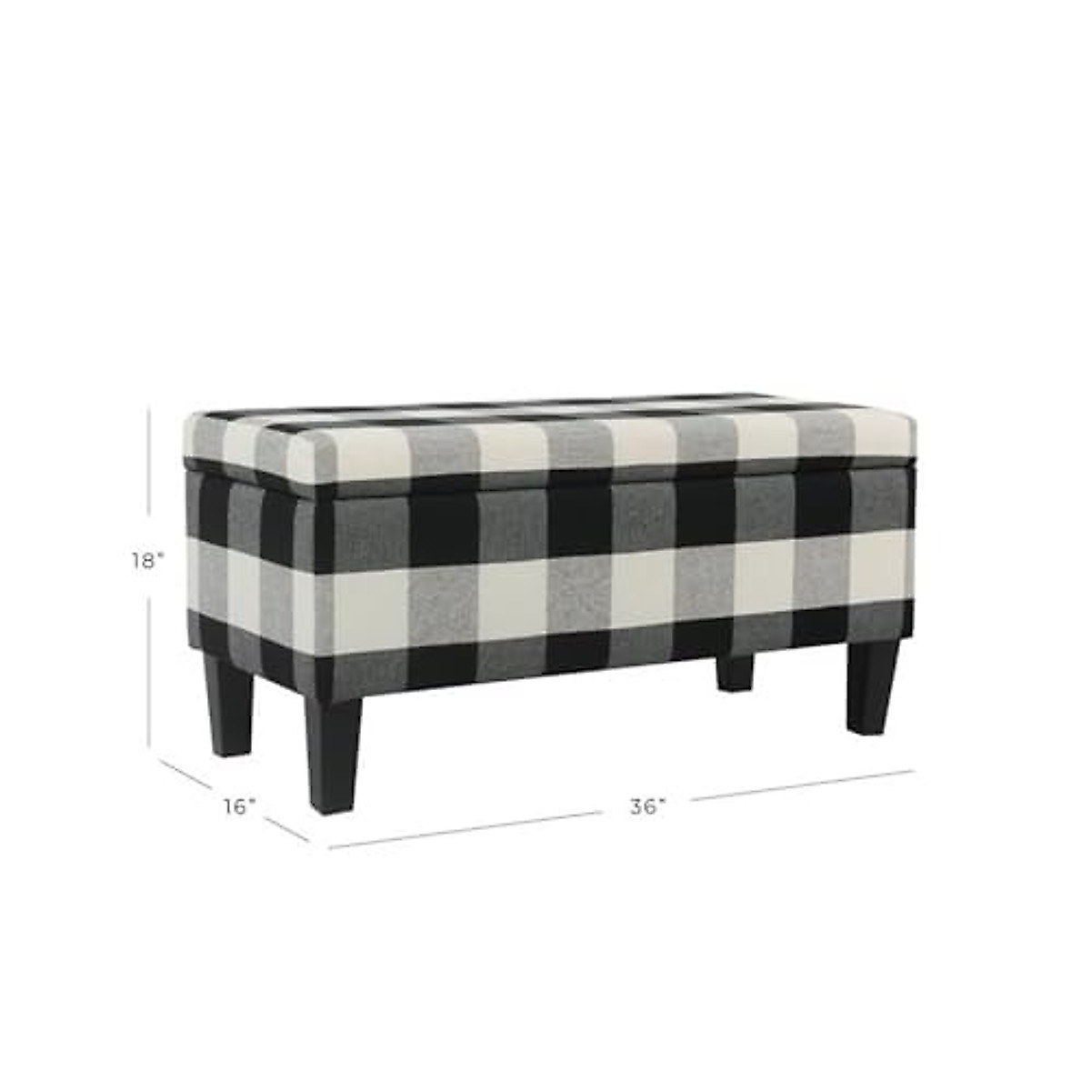 HomePop Large Upholstered Rectangular Storage Ottoman Bench with Hinged Lid, Black Buffalo Plaid