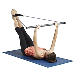 Gaiam Restore Pilates Bar Reformer Kit - Home Fitness Equipment for Total Body Workout - Includes Bar, Two 30-Inch Resistance Band Cords with Attached Foot Strap Loops - Exercise Guide Included