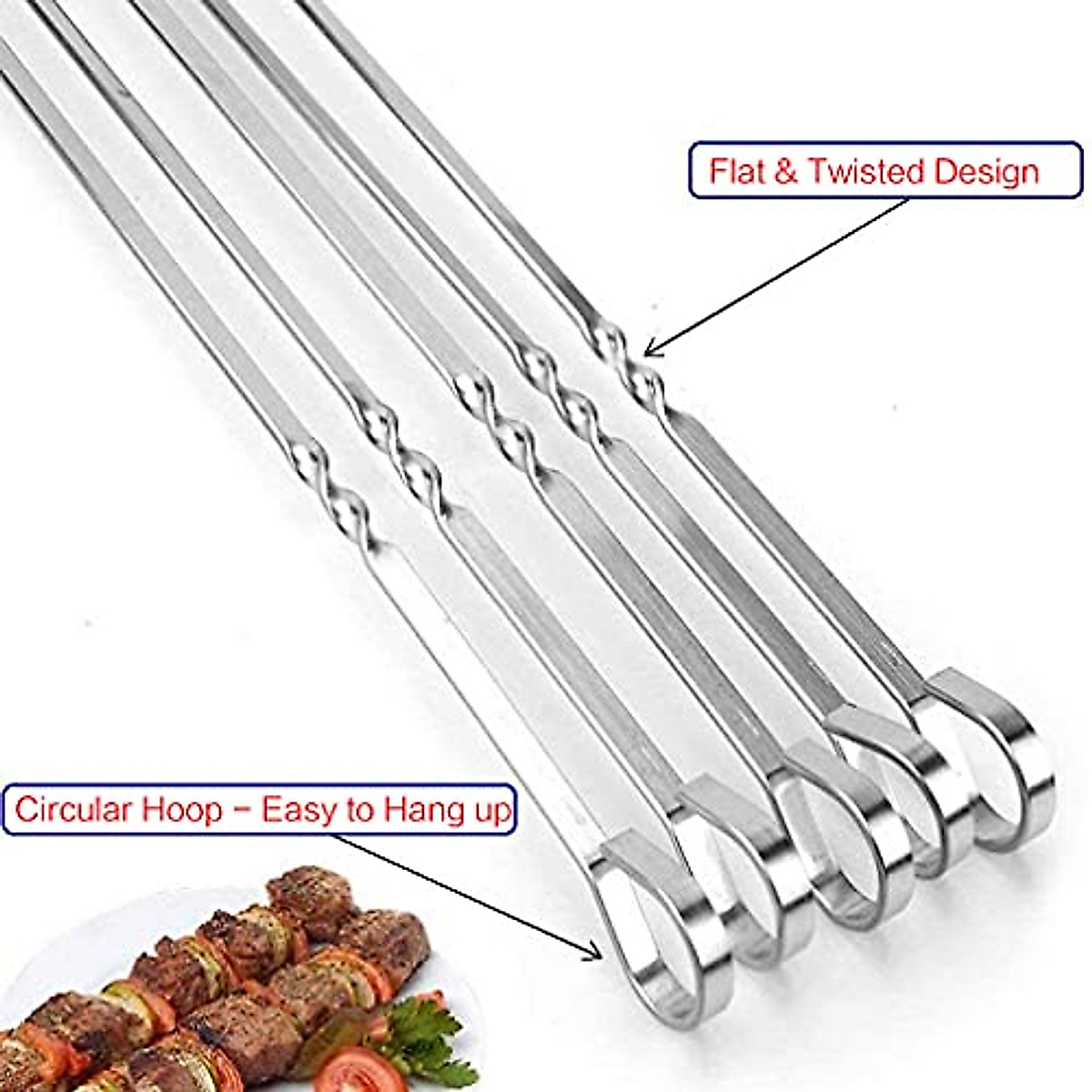 MOCUMEI Metal Skewers for Grilling,Kabob Skewers,Flat BBQ Barbecue Skewer,Grilling Skewers Set,Reusable BBQ (14" skewers(16 Pack))