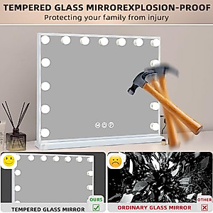 Fenair Vanity Mirror with Lights 22.8"x 18.1" Makeup Mirror with Lights and 15 Dimmable Bulbs,3 Colors Modes,Hollywood Mirror with USB Charging Port and 10X Detachable Magnification Mirror