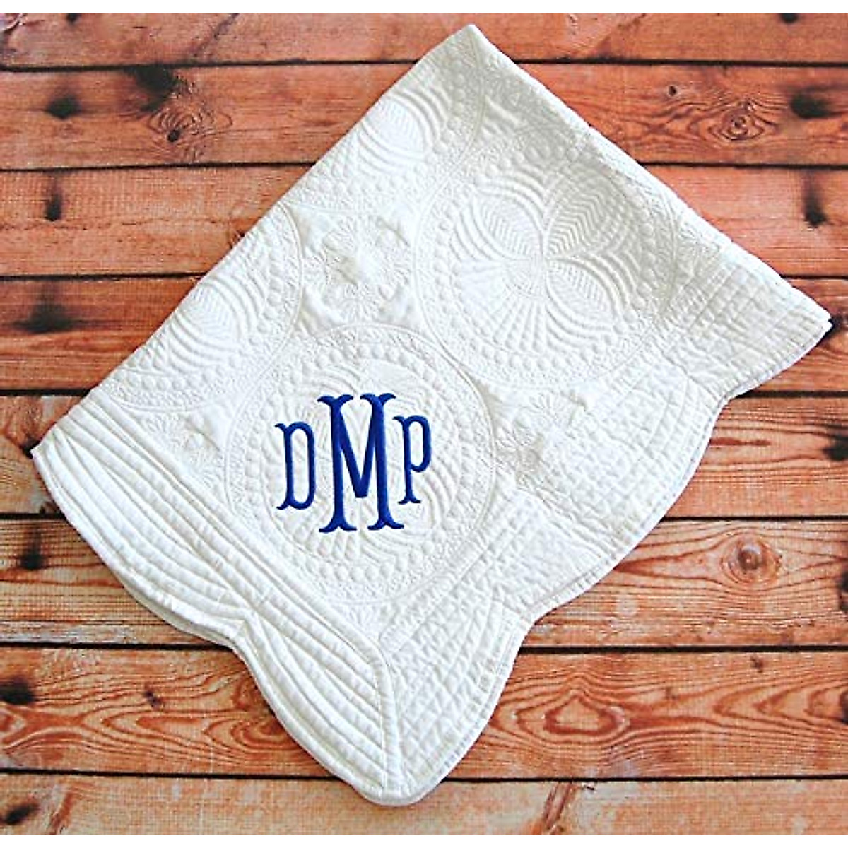 Monogram Baby Quilt 36 x 46 Inches White Blanket Cotton