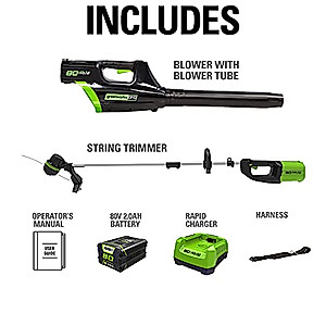 Greenworks Pro 80V Cordless Brushless String Trimmer + Leaf Blower Combo, 2Ah Battery and Charger Included STBA80L210