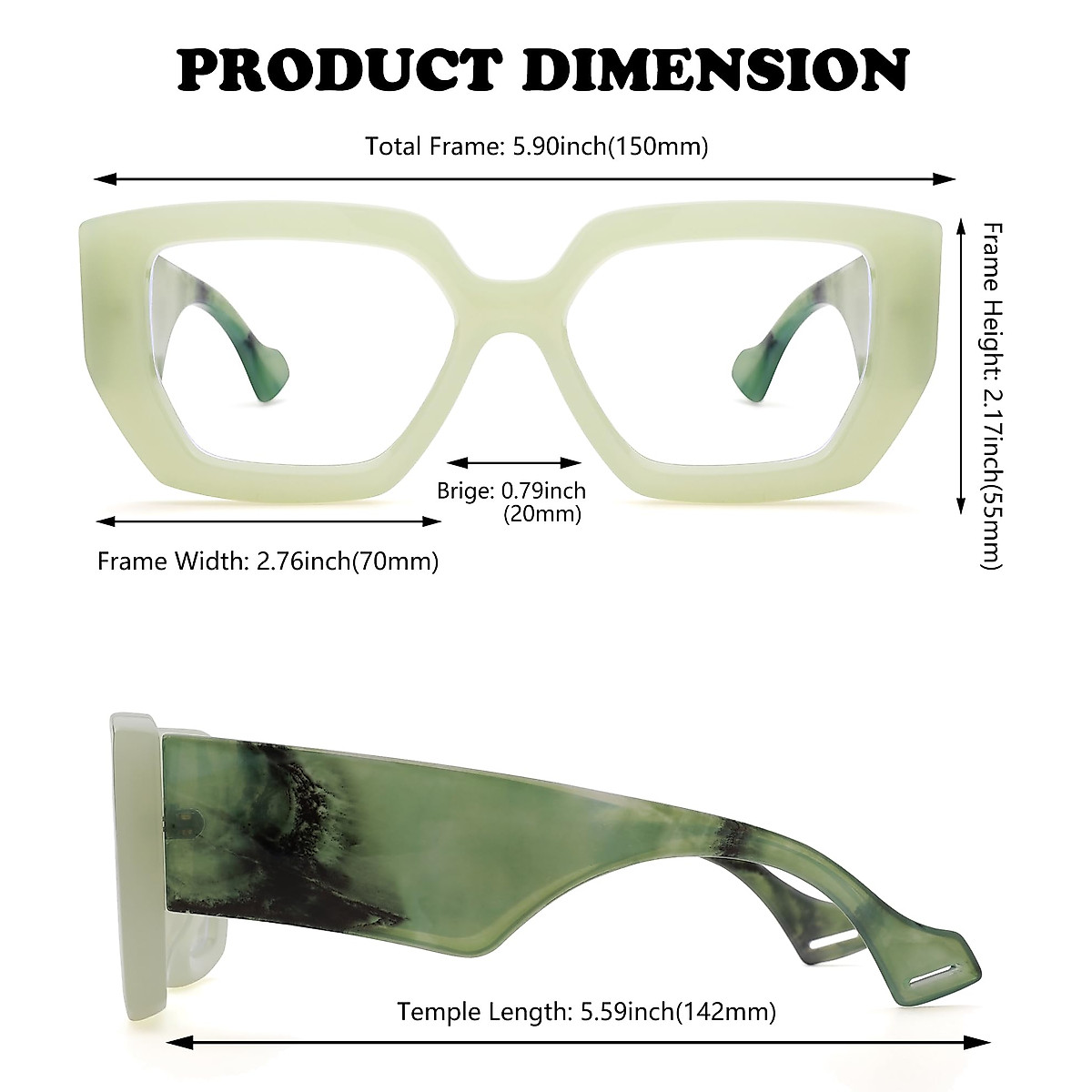 NULOOQ Blue Light Glasses for Women – Fashion Thick Frame Square Oversized Computer Eyeglasses (Light Green/Green)