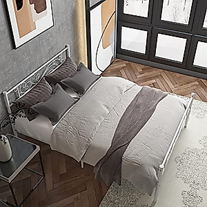 Weehom Full Size Bed Frame White,Unique Flower Design Metal Platform Bed Best for Boys Girls Teens Students Adults Under Bed Storage No Noise