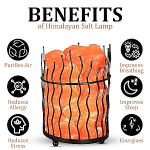 Natural Himalayan Salt , Tall Round Metal Basket lamp with Dimmer Switch | 8-10 lbs