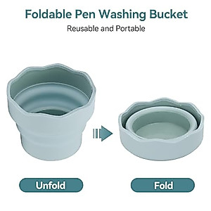 Portable Collapsible Paint Brush Washer, Silicone Washing Bucket Brush Holder Cleaner Painting Water Cup for Watercolor Acrylic Oil Painting(Blue)
