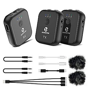 ZOWEETEK Wireless Lavalier Microphone Dual Channel,Suitable for iPhone,Android Phone,Ipad,DSLR,GoPro,Camera,Laptop.
