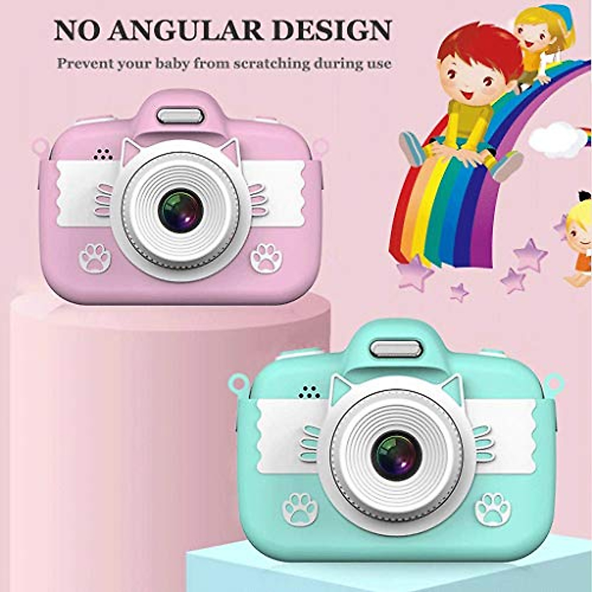 LKYBOA Pink Blue Children's Camera -Kids Camera for Girls or Boys, Anti-Drop Kid Digital Camera with Soft Silicone Shell and 8 Pixel Dual Lens (Color : Green)