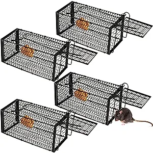 Humane Rat Trap Chipmunk Squirrel Rodent Trap Foldable Mouse Trap Small Live Animal Mouse Voles Hamsters Live Cage Rat Mouse Cage Trap for Mice Easy to Catch and Release, 9.4x4.7x4.7 Inches (4 Pcs)
