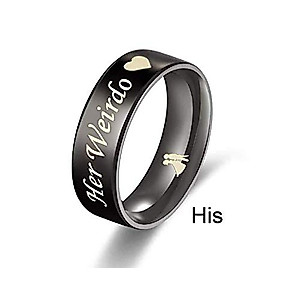 His or Hers (Sold Separate Price for ONE Ring Only) 6mm/4mm Stainless Steel His Crazy and Her Weirdo Couple Wedding Bands Ring -CR161 (Men's Ring (her Weirdo), 12)