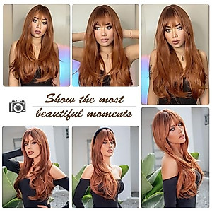 BAACHE Auburn Wig with Bangs Long Curly Wavy Wigs for Women Synthetic Ginger Wig for Daily/Party Cosplay