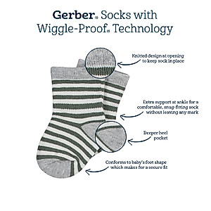 Gerber Kids' 8-Pack Wiggle-Proof Jersey Crew Socks, Navy, 6-12 Months