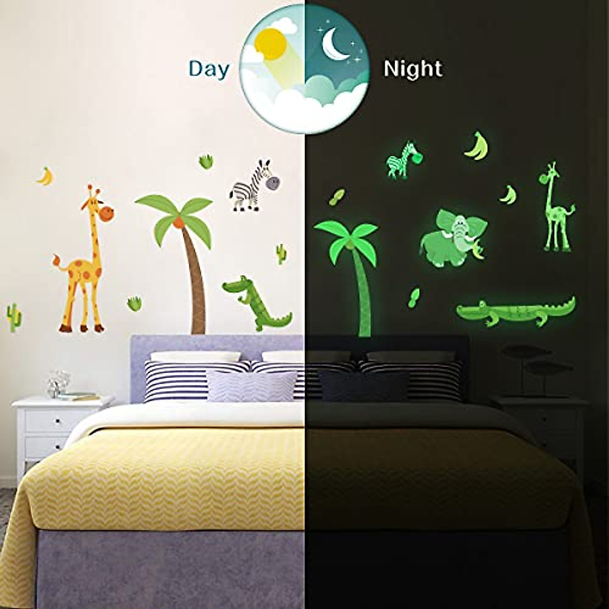 MESU Glow in The Dark Zoo Animal Stickers Crocodile Luminous Wall Decals for Nursery Baby Rooms Home Decoration Crocodile
