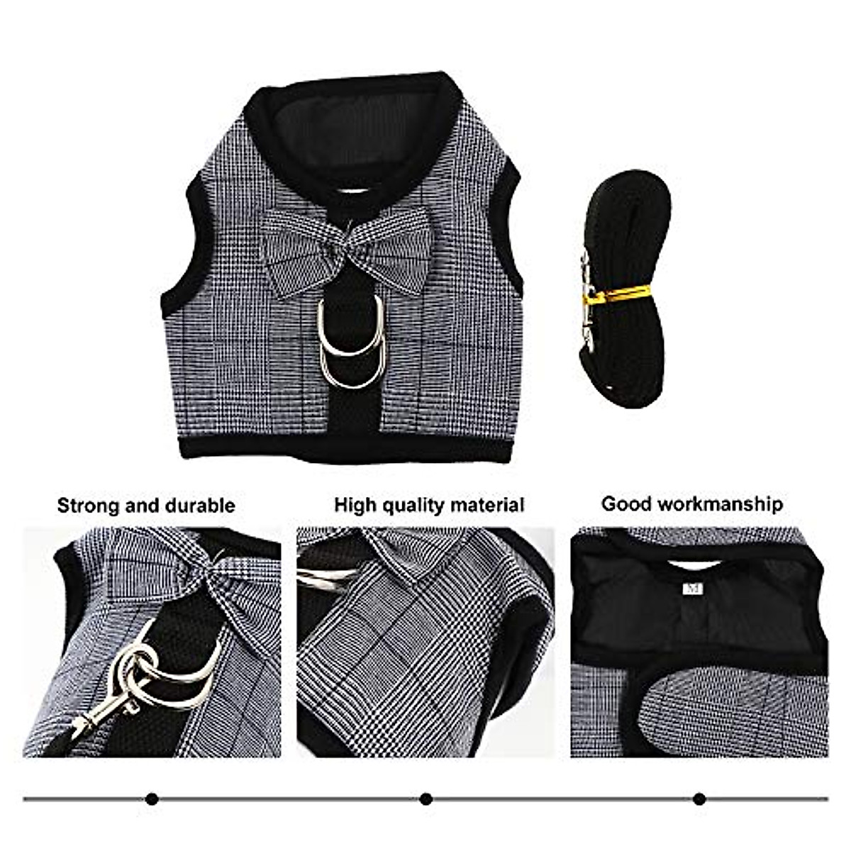 Cat Harness, Rabbit Harness with Leash Soft Mesh Vest Harness Clothes for Rabbit Ferret Bunny Kitten Guinea Pig Walking (S, Black)