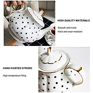 European Style Teapot Handmade Ceramic Teapot Pumpkin Fluted Shape Vintage Tea Party Set Gift (Polka dot)