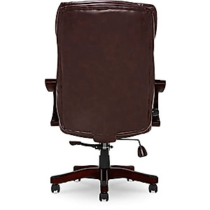 Serta Big and Tall Executive Office Chair with Wood Accents Adjustable High Back Ergonomic Lumbar Support, Bonded Leather, 30.5D x 27.25W x 47H in, Chestnut Brown