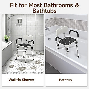 WAYES Shower Chair with Arms and Back - Bariatric Shower Chair, Up to 500 Lbs, Heavy-Duty, Adjustable