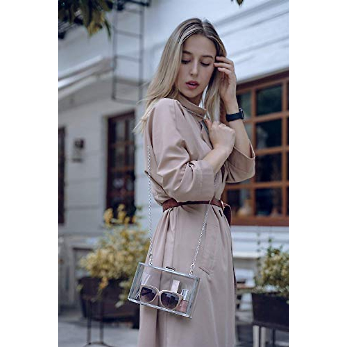 CuteClear Clear Acrylic Clutch Purse for Women Transparent Plastic Box Crossbody Shoulder Bag Stadium Approved & Concert (Silver)