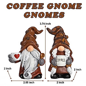 Funoasis 2PCS Resin Coffee Gnomes Hand Painted Desk Coffee Bar Corner Statues Home Kitchen Farmhouse Table Shelf Collectible Dolls Daily Gifts Figurines