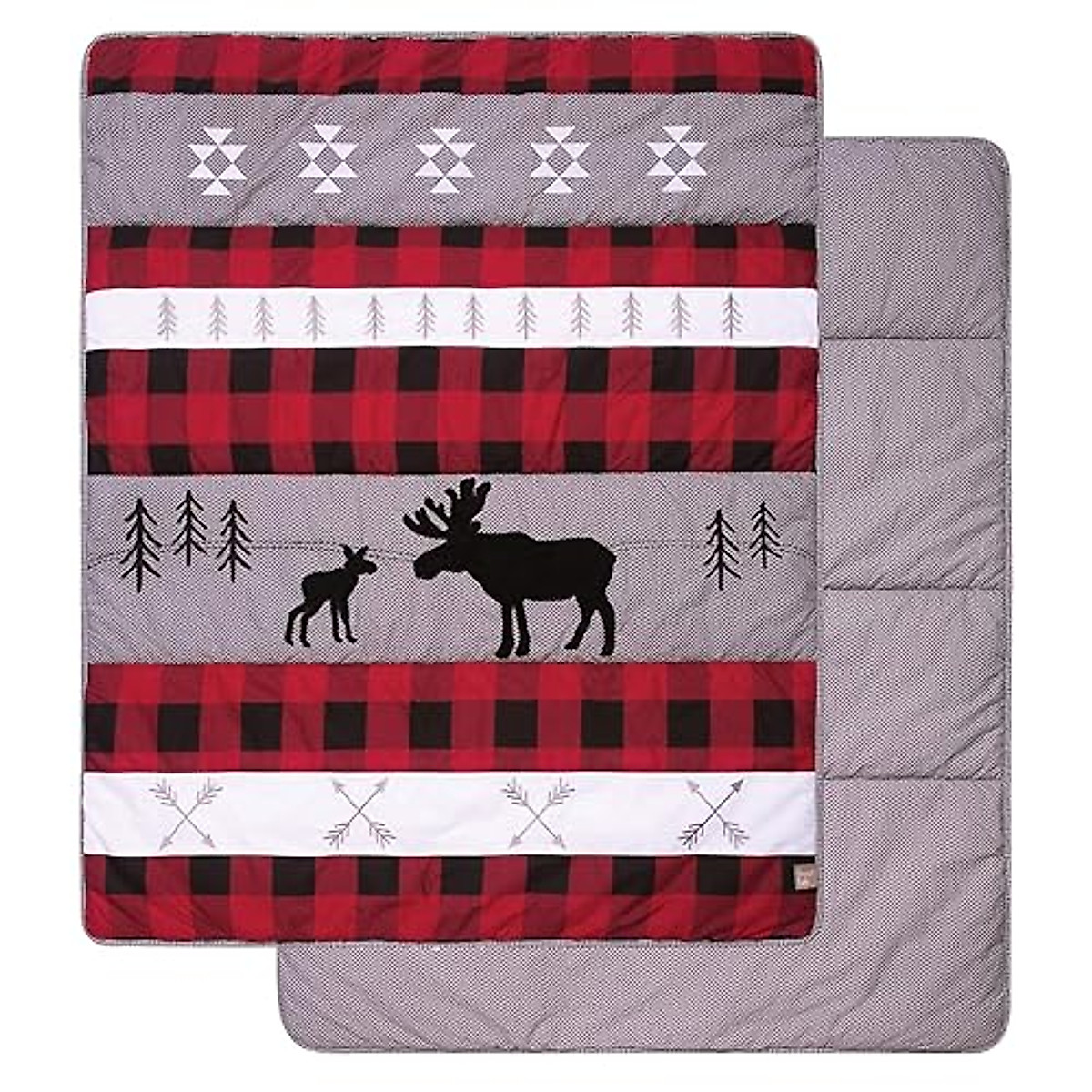 Trend Lab Lumberjack Moose 3 Piece Crib Bedding Set, Gender-Neutral Color Palette, Includes Quilt, Fitted Crib Sheet and Skirt