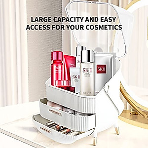 Zglori Makeup Organizer - Cosmetics & Skincare Storage Box with Lid & Drawers, Water & Dust Free, Vanity Organizer for Dresser, Countertop, Bathroom (WHITE)