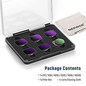 NEEWER ND Filter Set Compatible with DJI Mini 3/Mini 3 Pro, 6 Pack CPL ND8 ND16 ND32 ND64 ND128 Neutral Density Filter Drone Lens Accessory, Multi Coated HD Optical Glass, Aluminum Alloy Frame