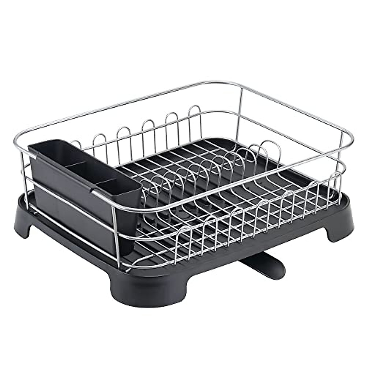 mDesign Alloy Steel Sink Dish Drying Rack Holder w/Plastic Swivel Spout Drainboard Tray - Dish Rack/Dish Drainer Storage Organizer for Kitchen Counter - Holds Plates, Concerto Collection, Silver/Black