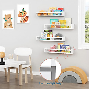 Forbena 24 Inch Wall Bookshelf for Kids Bedroom Set of 4, White Floating Nursery Book Shelves for Baby Toddler Children Girls Boys Room Decor, Large Wood Wall Mount Bookshelves and Toy Storage