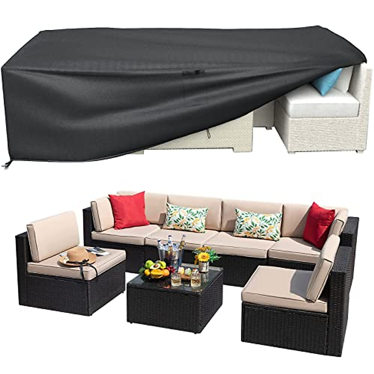 Outdoor Furniture Cover Waterproof, Patio Furniture Covers for Outdoor Table and Chair Set, Heavy Duty 600D Conversation Set Covers, Outside Dining Set Cover 126" L x 63" W x 28" H